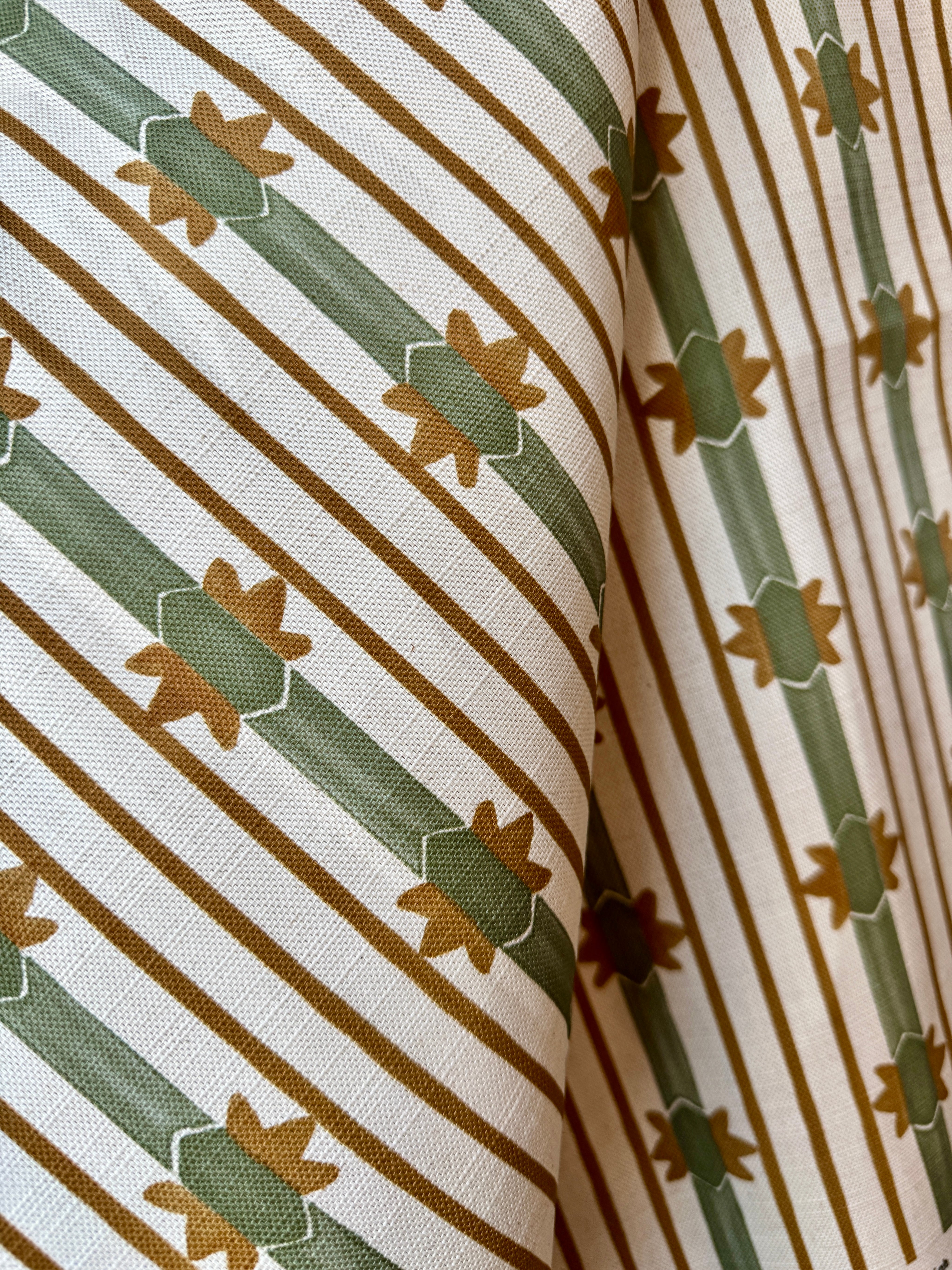 Starfall Stripe printed cotton, linen union fabric in Green – Ashleigh ...