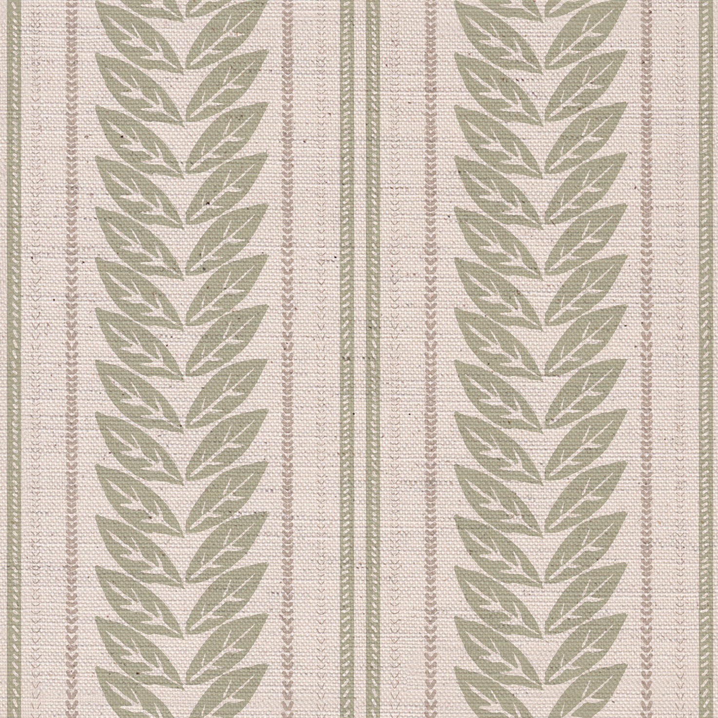 Double Leaf Stripe printed cotton, linen union fabric in Green ...