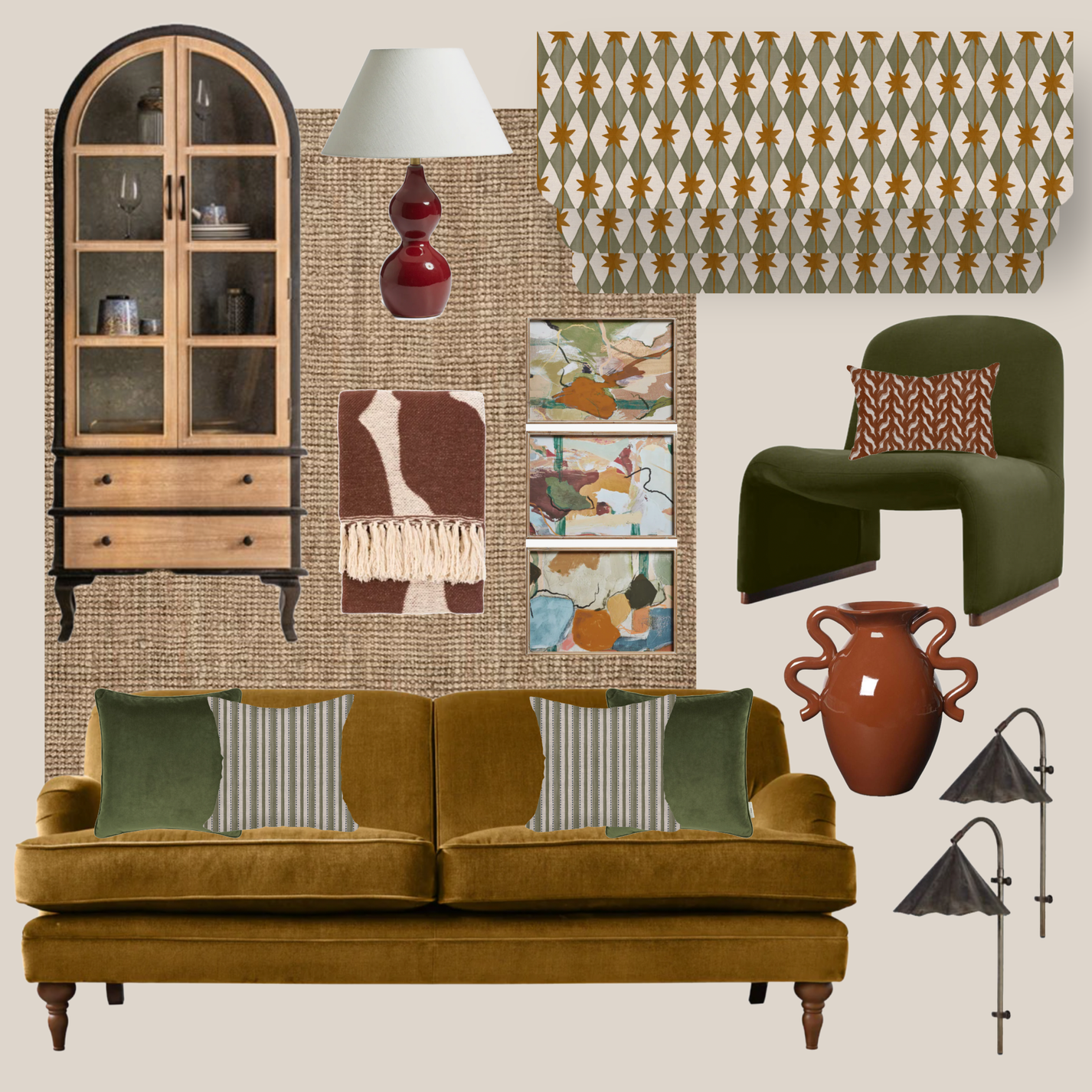 Starfall printed cotton, linen union fabric in Green – Ashleigh Mercia